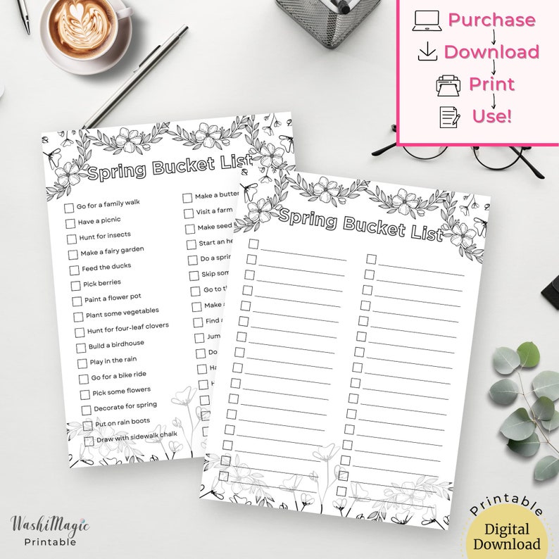 Spring Bucket List Coloring Page Template Printable, Spring Break ...
