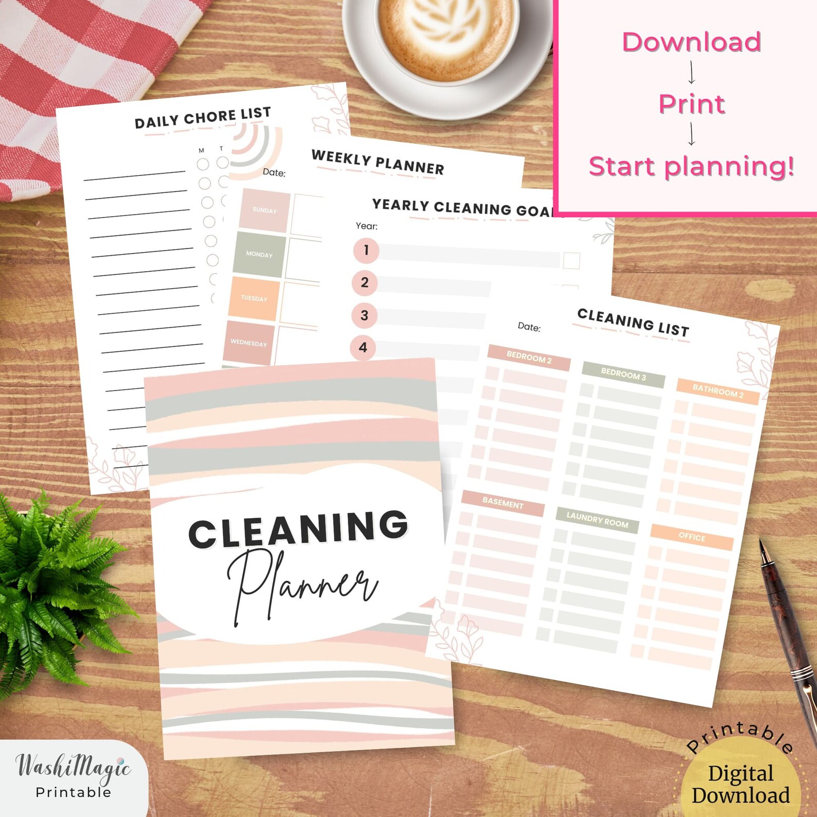 Cleaning Planner Printable Pastel Boho, Weekly Cleaning Schedule ...