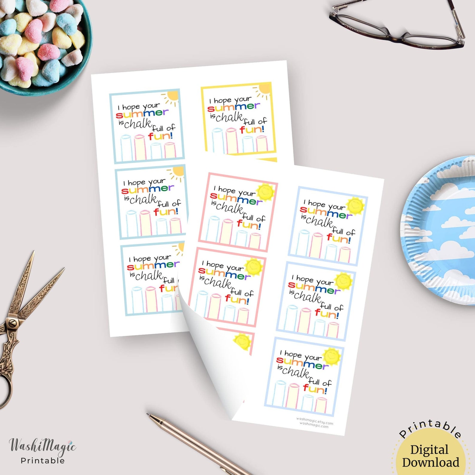 Printable Summer Gift Tags for Kids, Sunny Cute Gift Tag Set, Printable ...