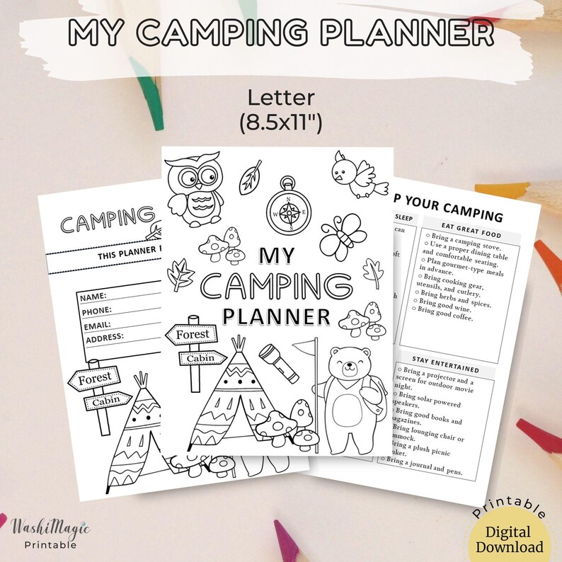 Camping Planner Cute Coloring Pages Printable, Camping Checklist ...