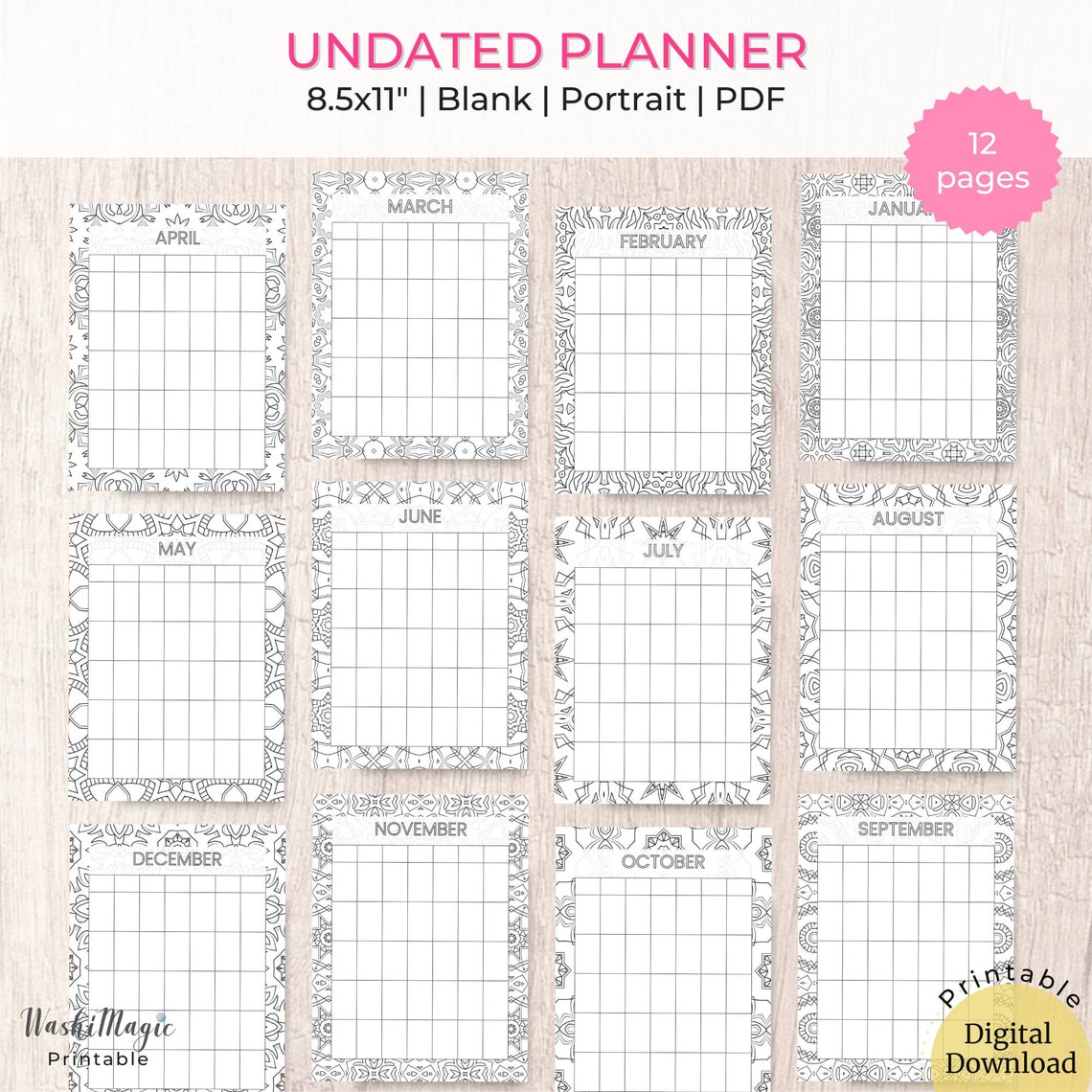 Mandala Coloring Page Planner: Undated Weekly Monthly Calendar (PDF) - Etsy
