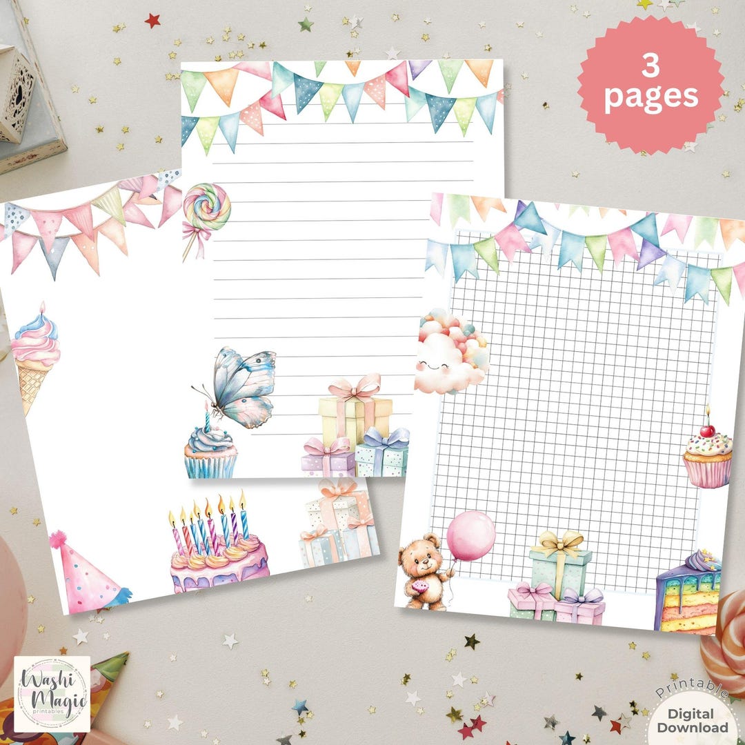 Butterfly Themed Birthday Stationery Set Printable Lined, Blank, Grid ...