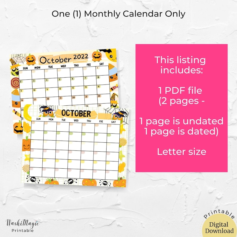 October 2022 Printable Calendar Owls and Pumpkin October - Etsy