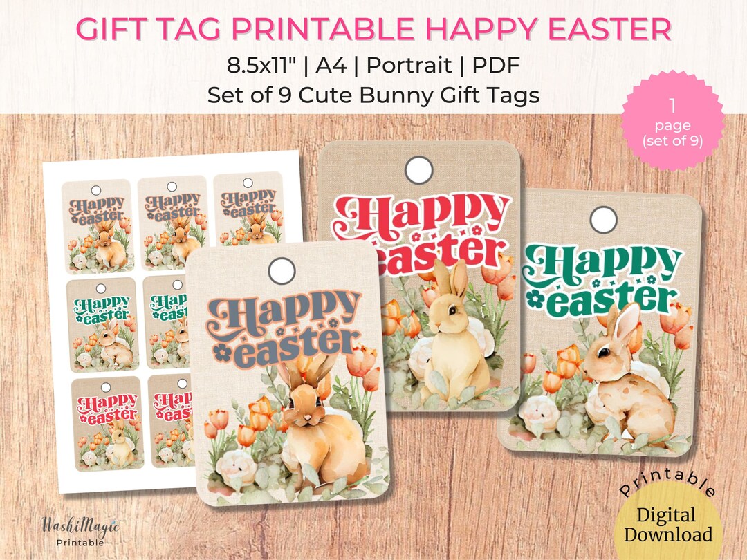 Gift Tag Printable Happy Easter Cute Bunny, Easter Gift Tag, Printable ...