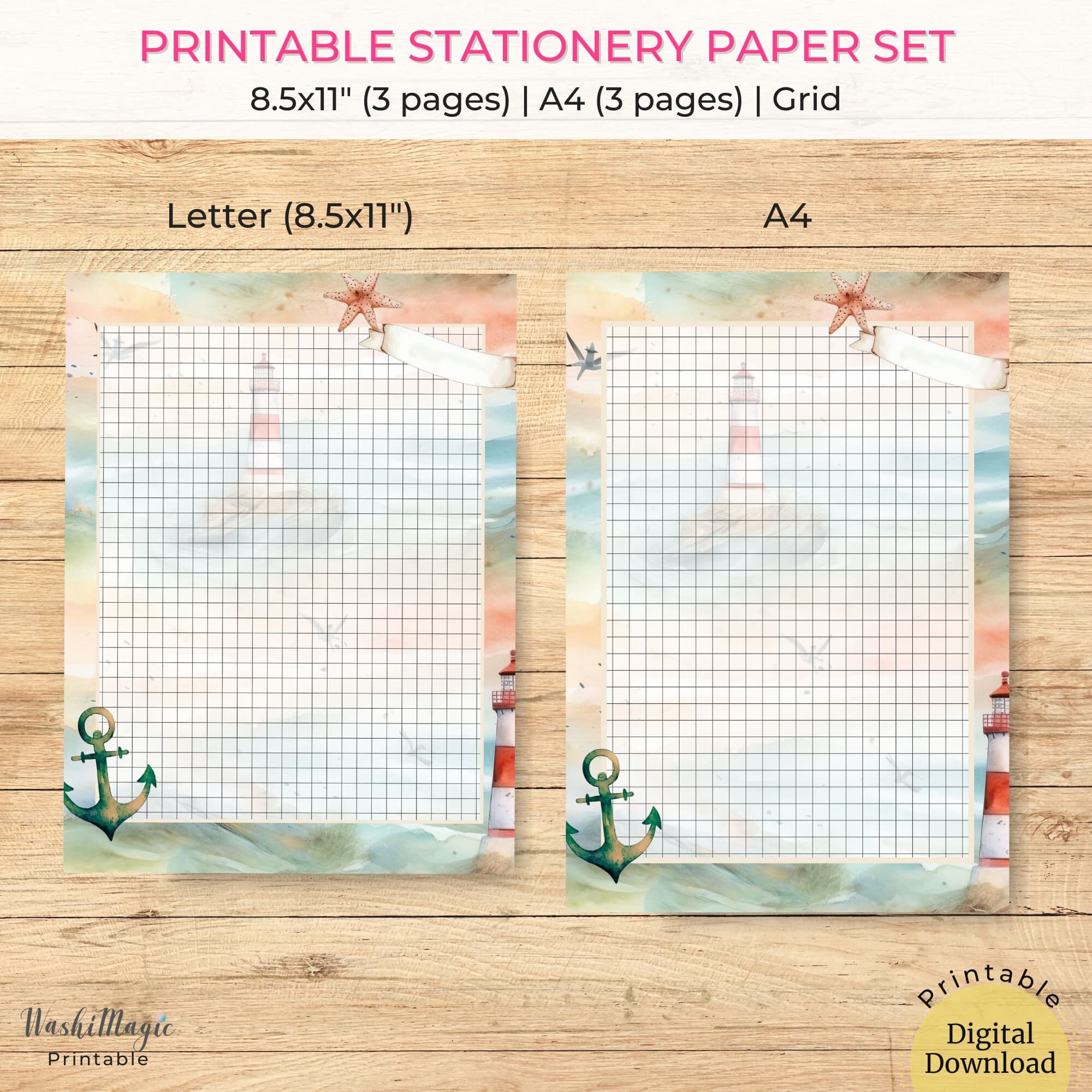 Seaside Watercolor Stationery Set: Coastal Paper Collection Writing ...