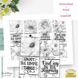 Flower Bookmark to Color Printable Set of 4, Flowers Coloring Bookmarks ...