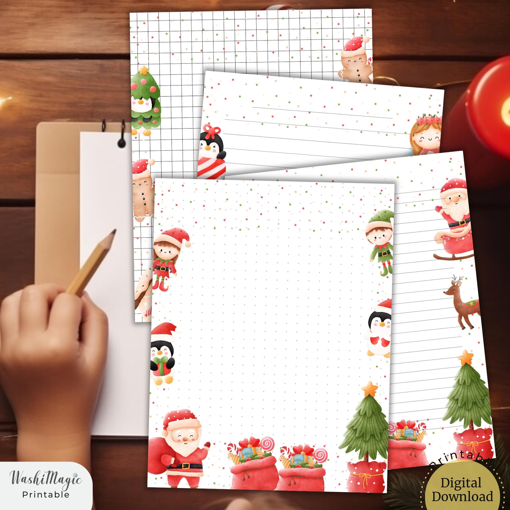 Christmas Santa Notebook Paper, Printable Christmas Stationary Set of 4 ...