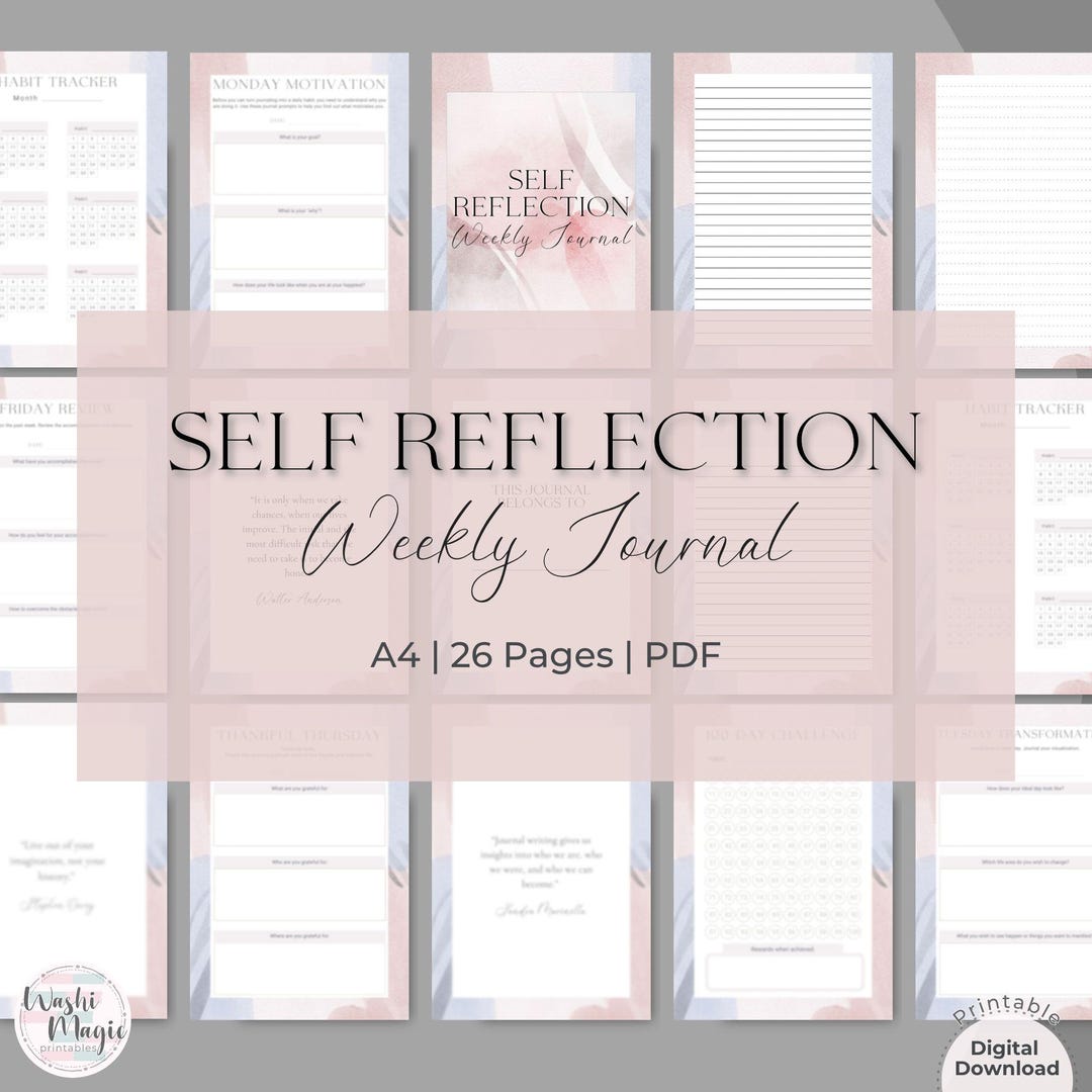 Printable Self Reflection Weekly Journal, Mental Wellness Workbook ...