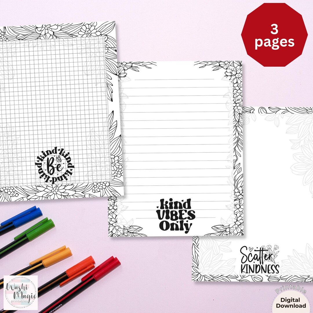 Kindness Quote Coloring Papers Printable Stationery: Lined, Unlined ...