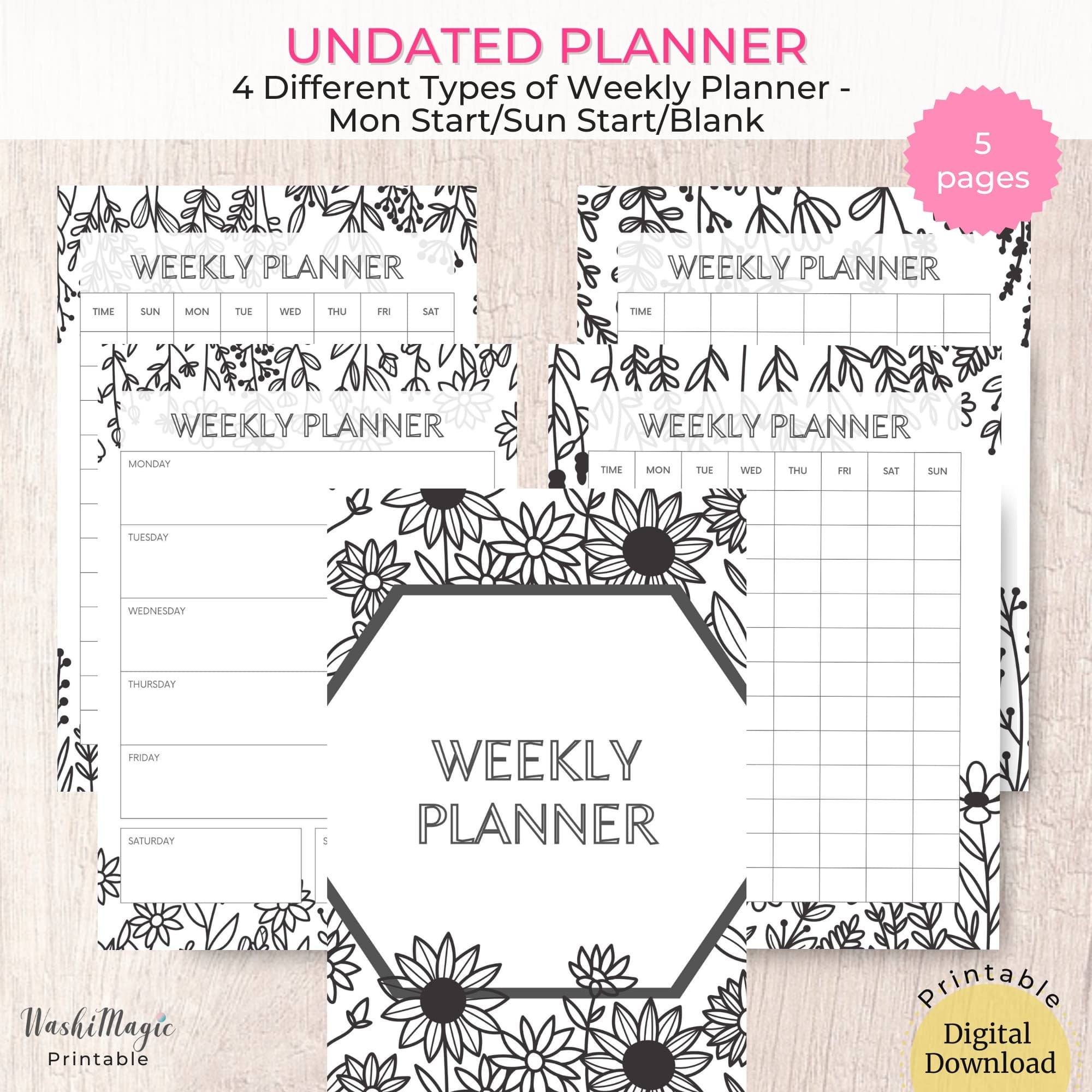 Coloring Wildflowers Productivity Planner: Undated Weekly, Monthly ...