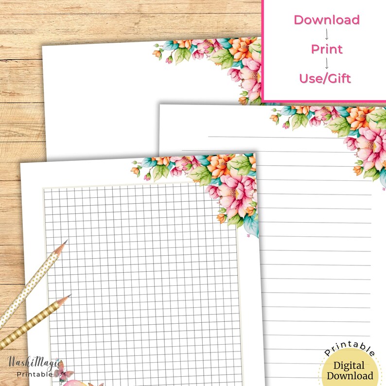 Cute Mushroom Lined Paper, Printable Stationery Paper Set of 3, Lined ...