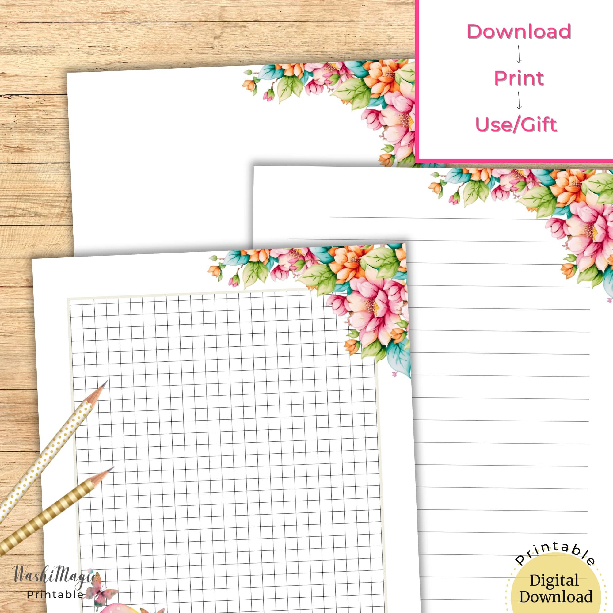 Cute Mushroom Lined Paper, Printable Stationery Paper Set of 3, Lined ...