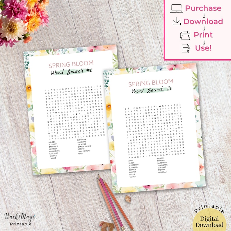 Printable Game Spring Bloom Word Search, Family Game Night Fun, Kids ...