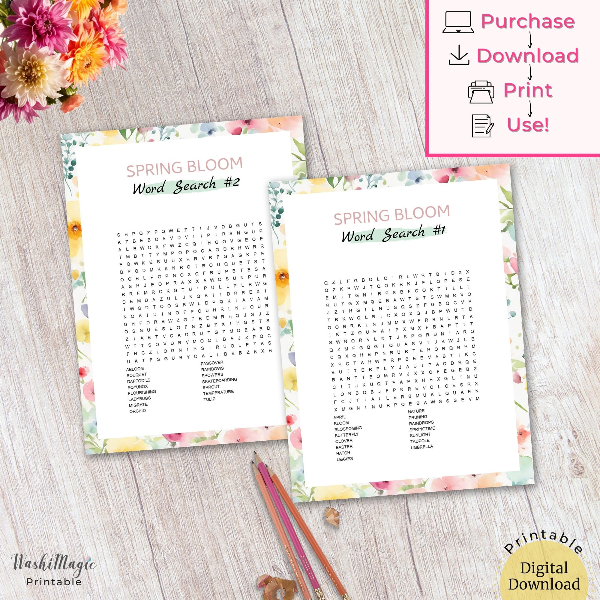 Printable Game Spring Bloom Word Search, Family Game Night Fun, Kids ...