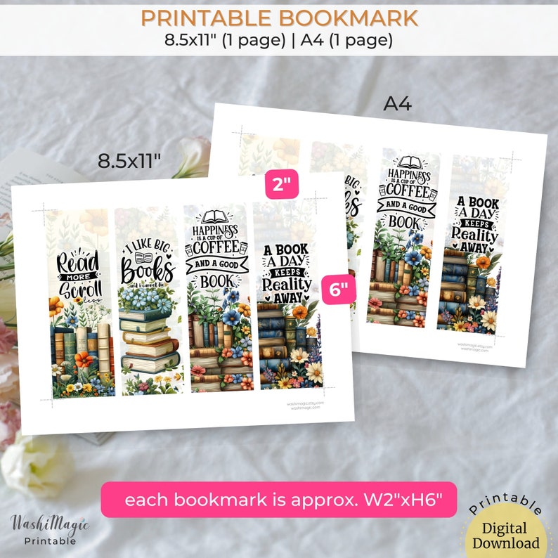 Floral Books DIY Bookmark Set: Printable Book Club Gift (PDF & JPEG) - Etsy