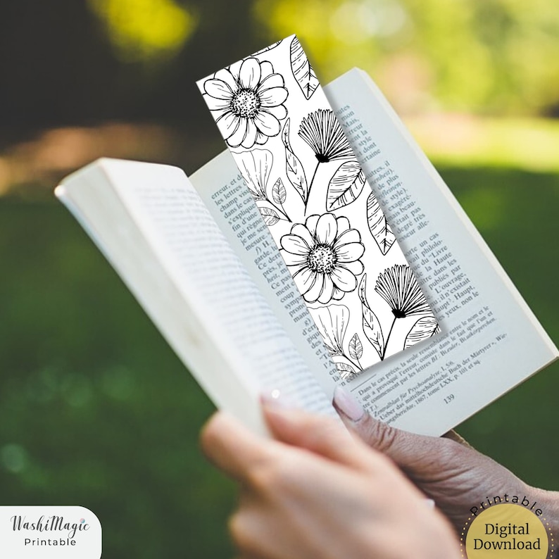 Printable Bookmarks Set of 4 Black & White Coloring Floral Leaves ...