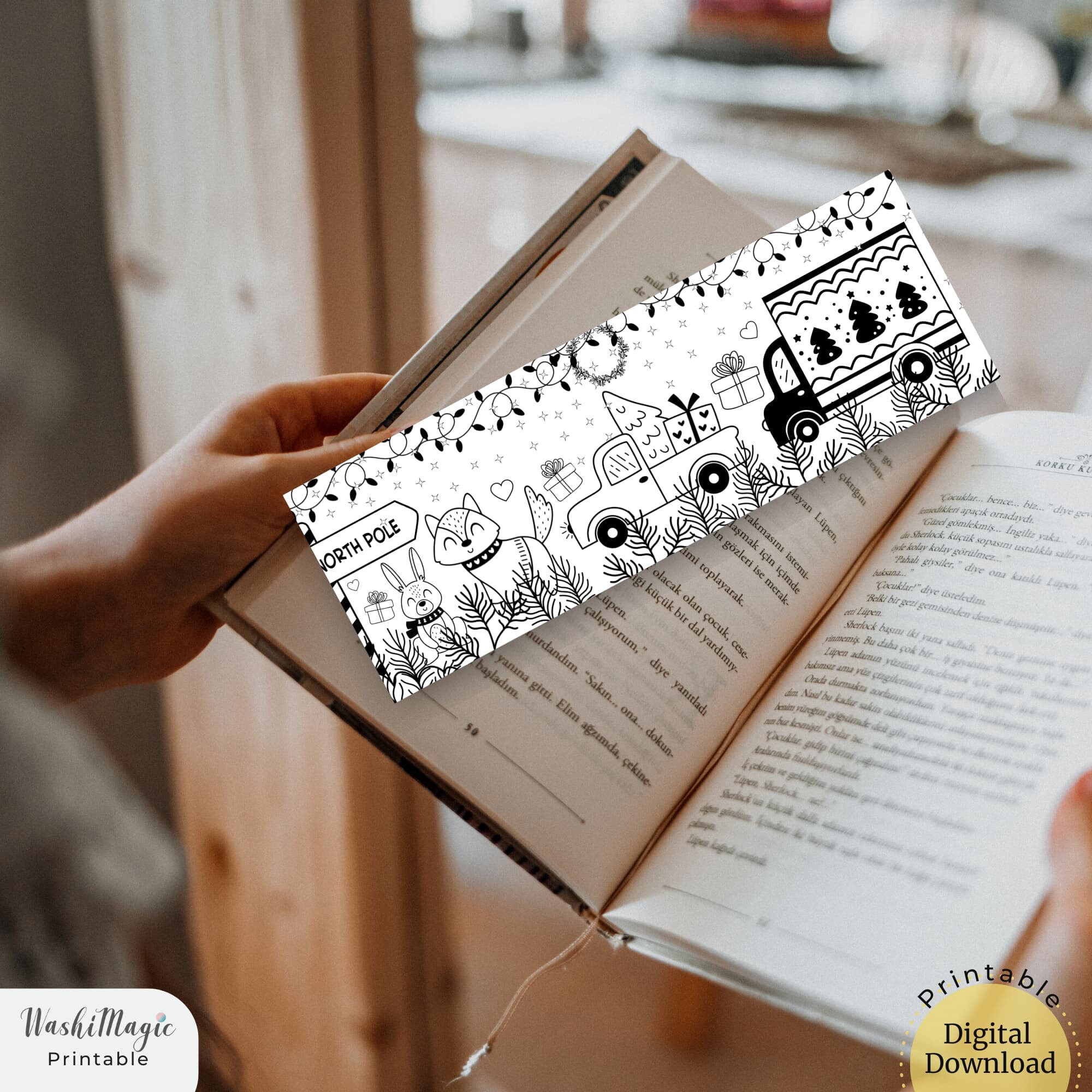 Christmas Truck Coloring Printable Bookmarks Set of 4 for Kids, Fun ...