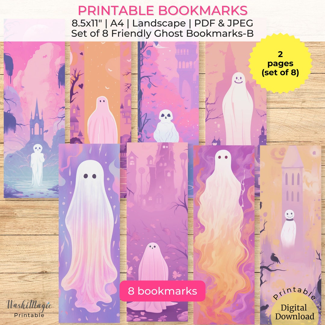 Friendly Ghost Bookmark Printable Set of 8 Book Lover Gift - Etsy