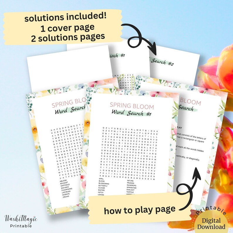 Printable Game Spring Bloom Word Search, Family Game Night Fun, Kids ...