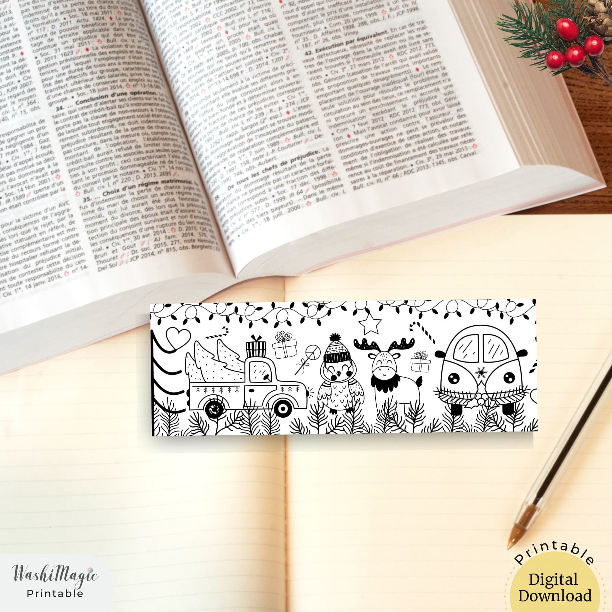Christmas Truck Coloring Printable Bookmarks Set of 4 for Kids, Fun ...