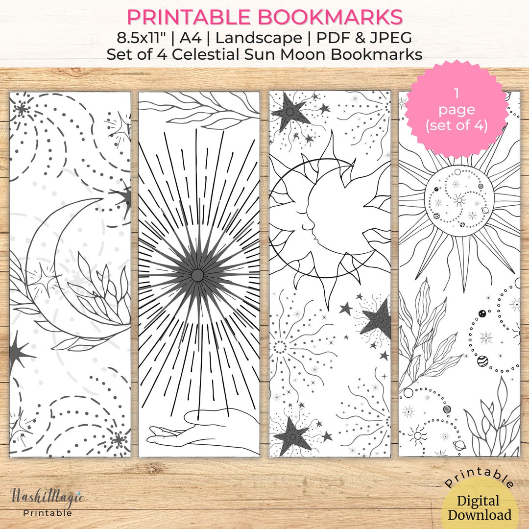 Celestial Sun Moon Coloring Bookmark Set: DIY Self-care Gift (digital ...