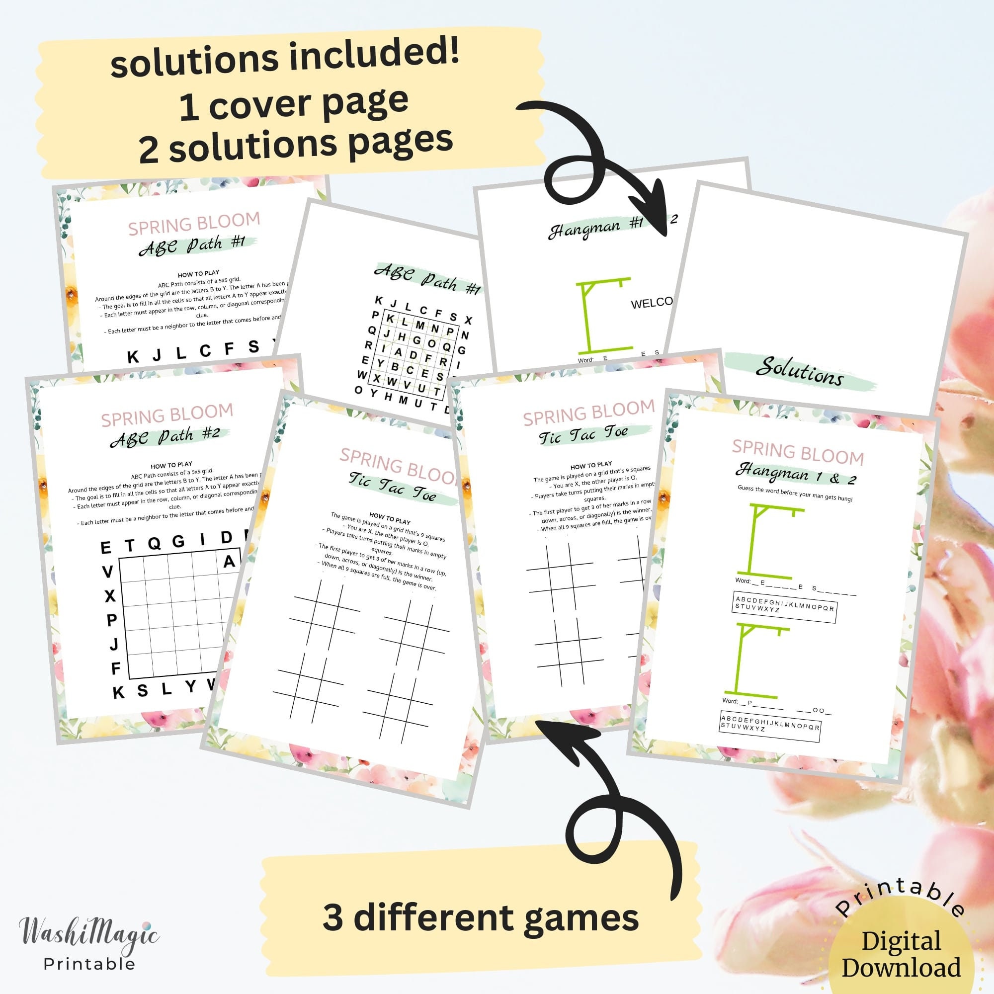 Spring Bloom Game Printable: Hangman, ABC Path, Tic Tac Toe Kids ...