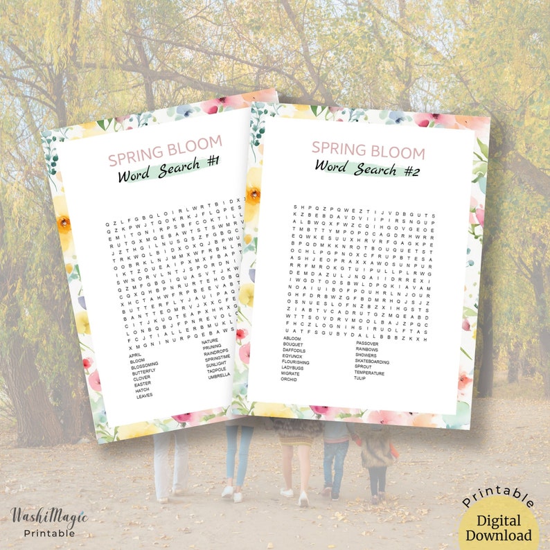 Printable Game Spring Bloom Word Search, Family Game Night Fun, Kids ...
