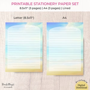 Summer Beach Printable Stationery Paper Set, Lined Paper, Unlined Paper ...