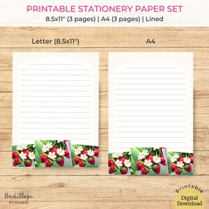 Strawberry Plant Stationery Paper Printable Set of 3, Unique Journal ...