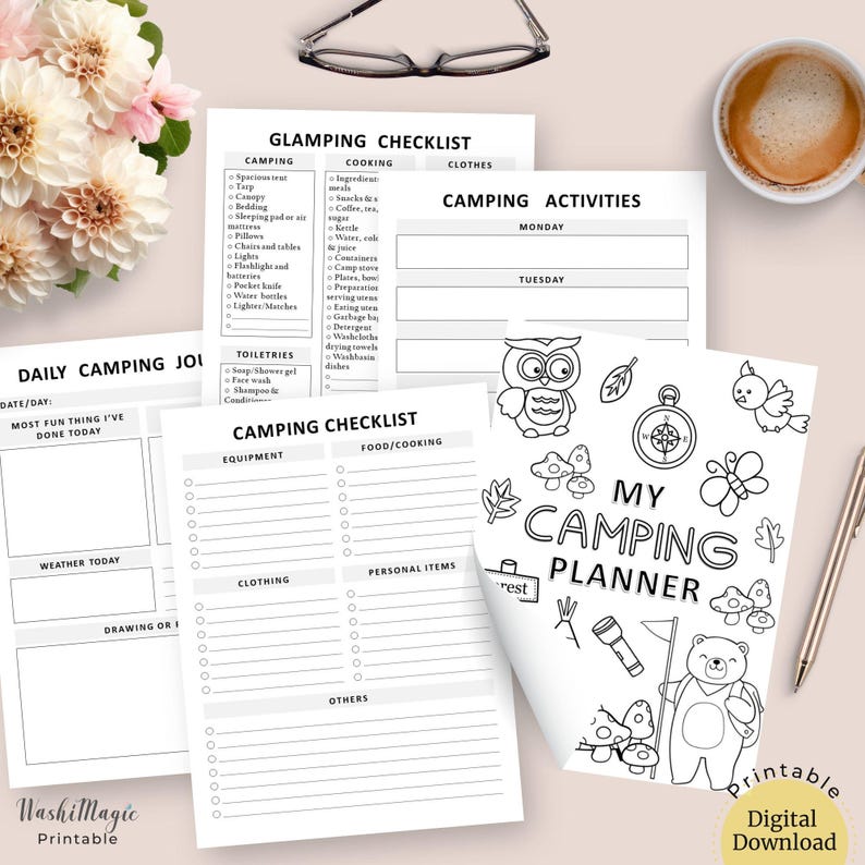 Camping Planner Cute Coloring Pages Printable, Camping Checklist ...