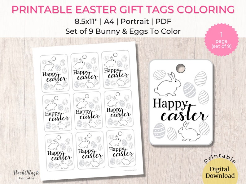 Printable Easter Gift Tags Coloring Bunny & Eggs, Coloring Gift Tags ...