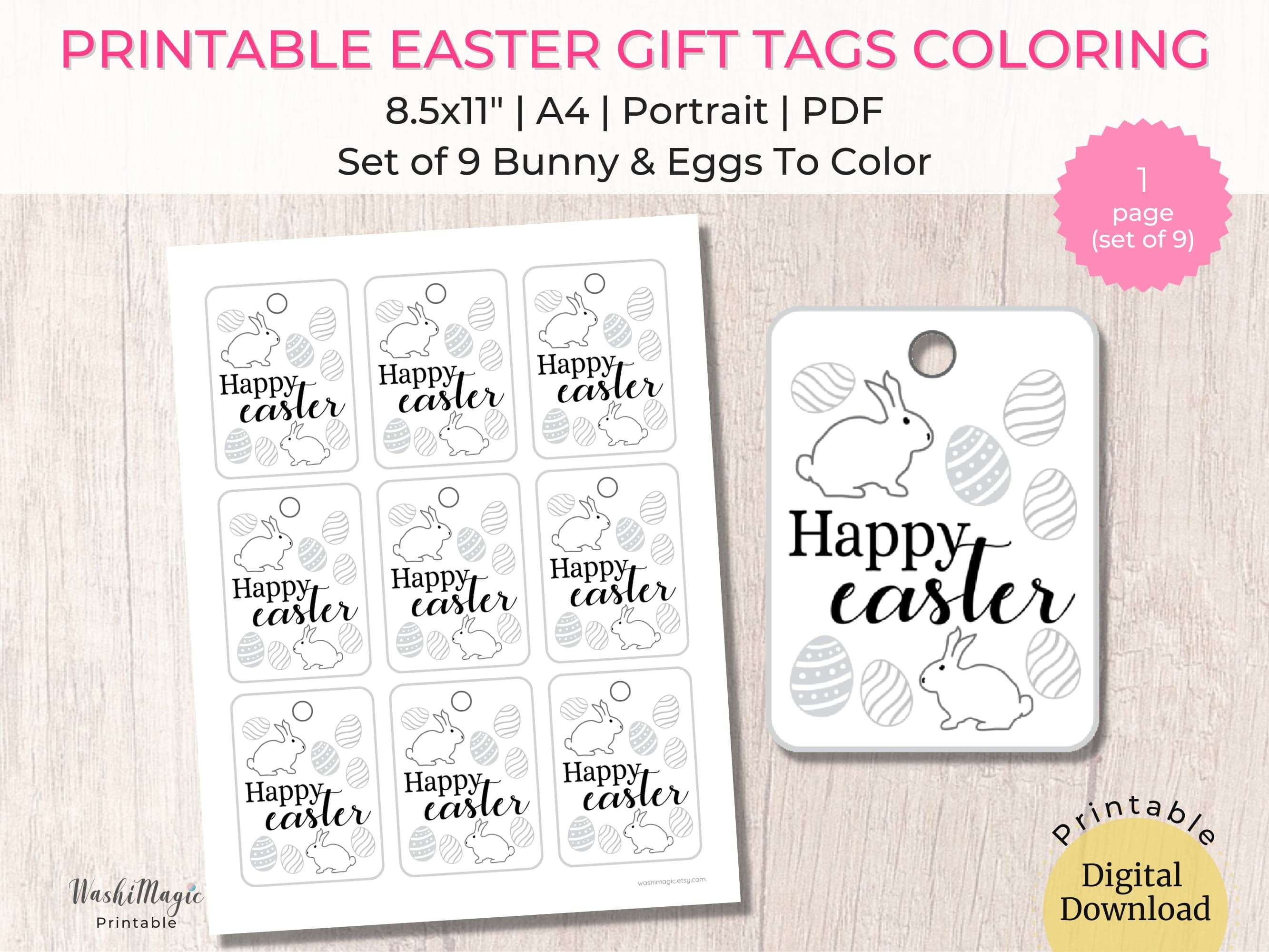 Printable Easter Gift Tags Coloring Bunny & Eggs, Coloring Gift Tags ...