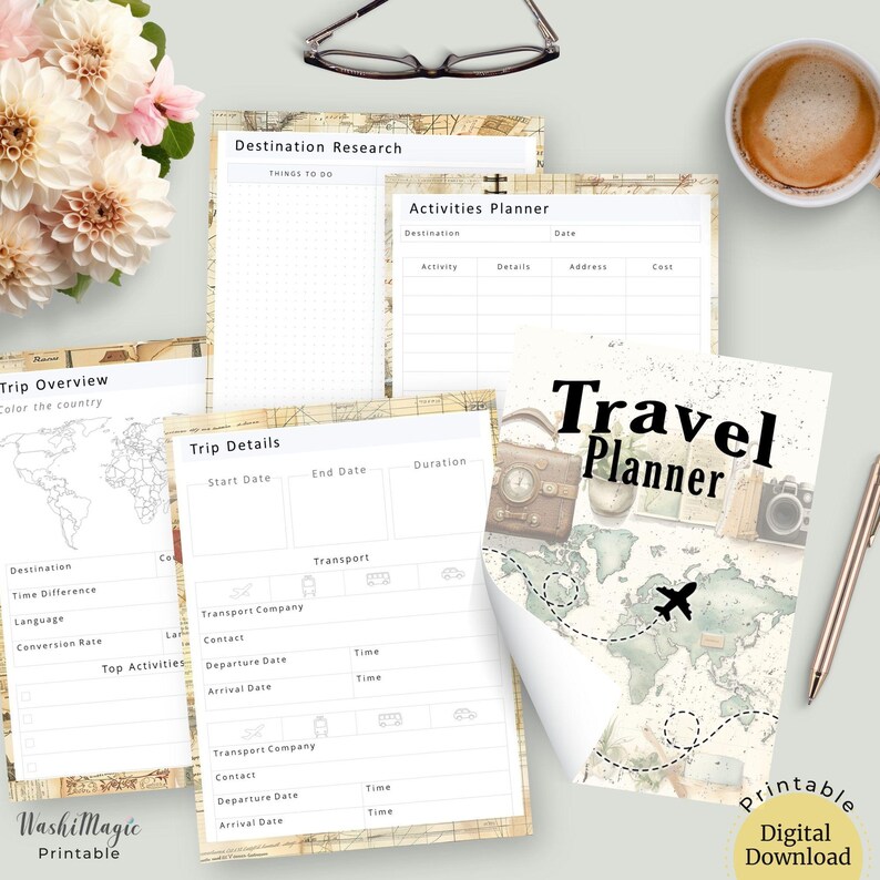 Vintage Map Travel Planner Printable, Solo Travel Checklist, Girls Trip ...