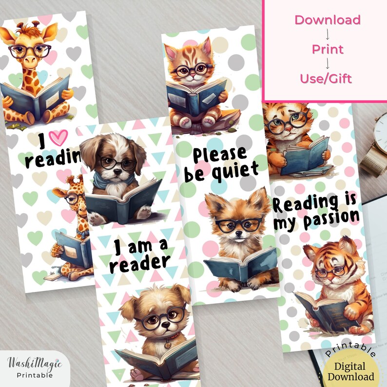 Animal Reading Printable Bookmarks Set of 4 to Spark Reading Joy in ...
