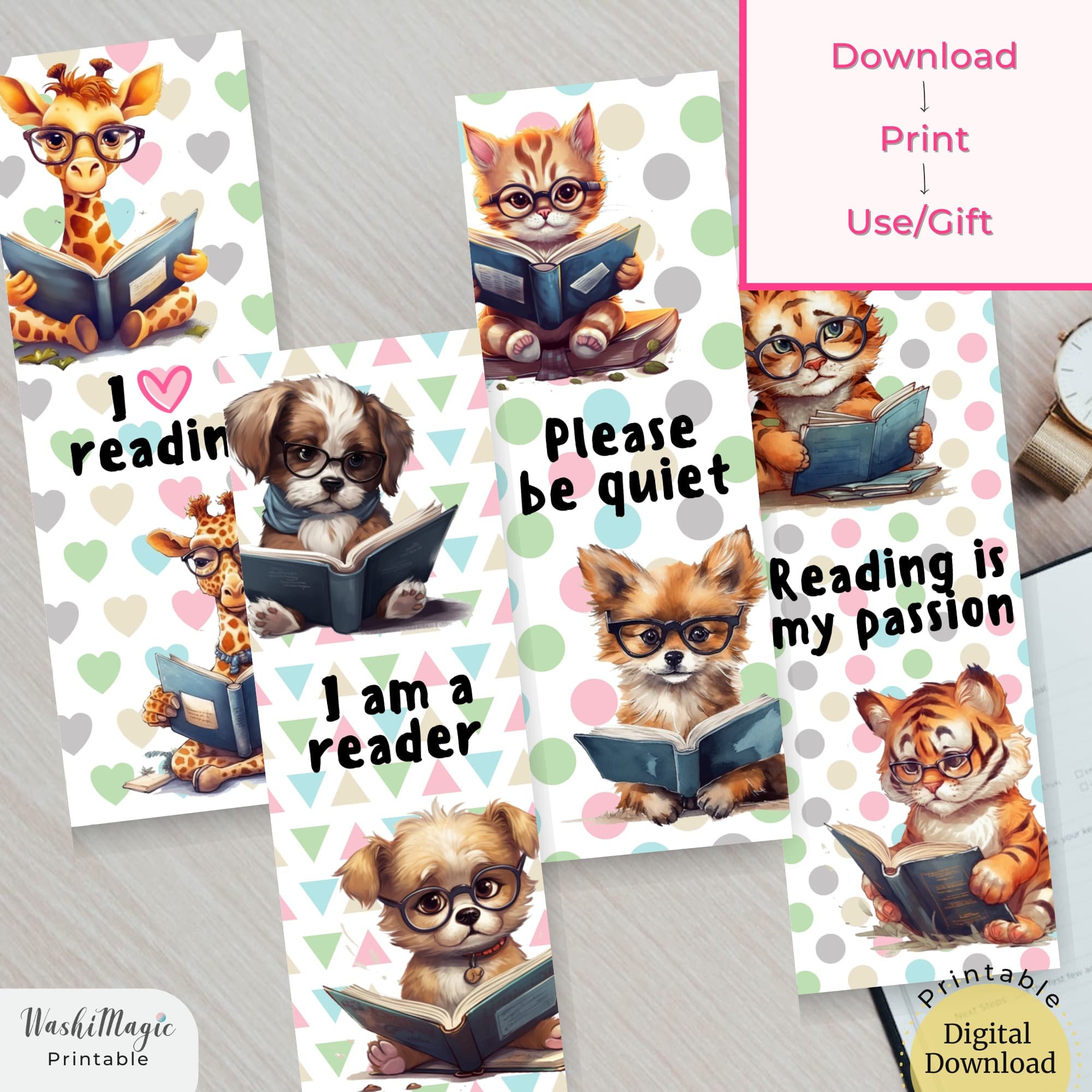 Animal Reading Printable Bookmarks Set of 4 to Spark Reading Joy in ...