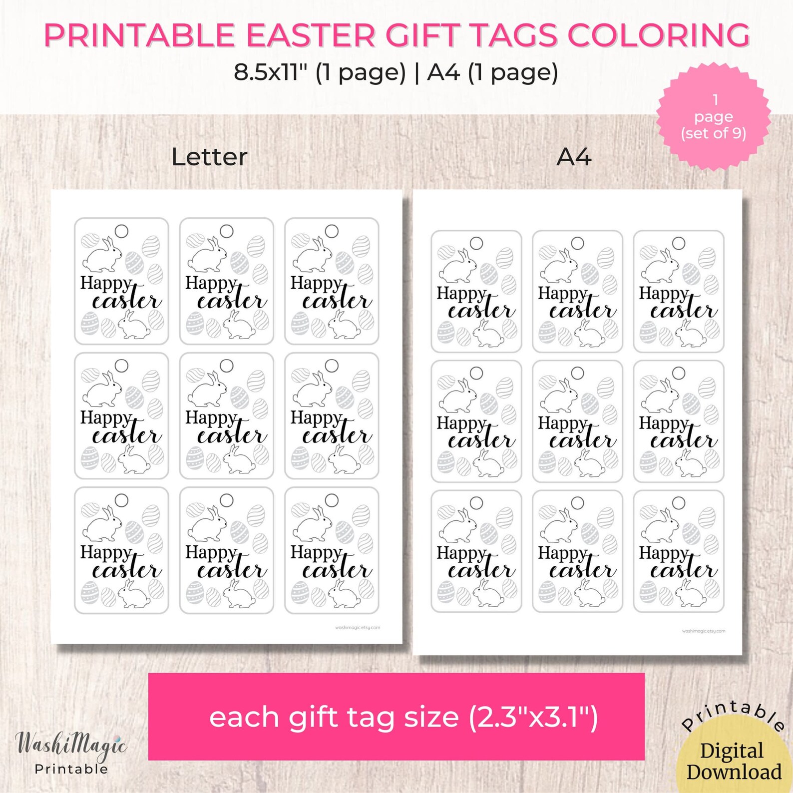 Printable Easter Gift Tags Coloring Bunny & Eggs, Coloring Gift Tags ...
