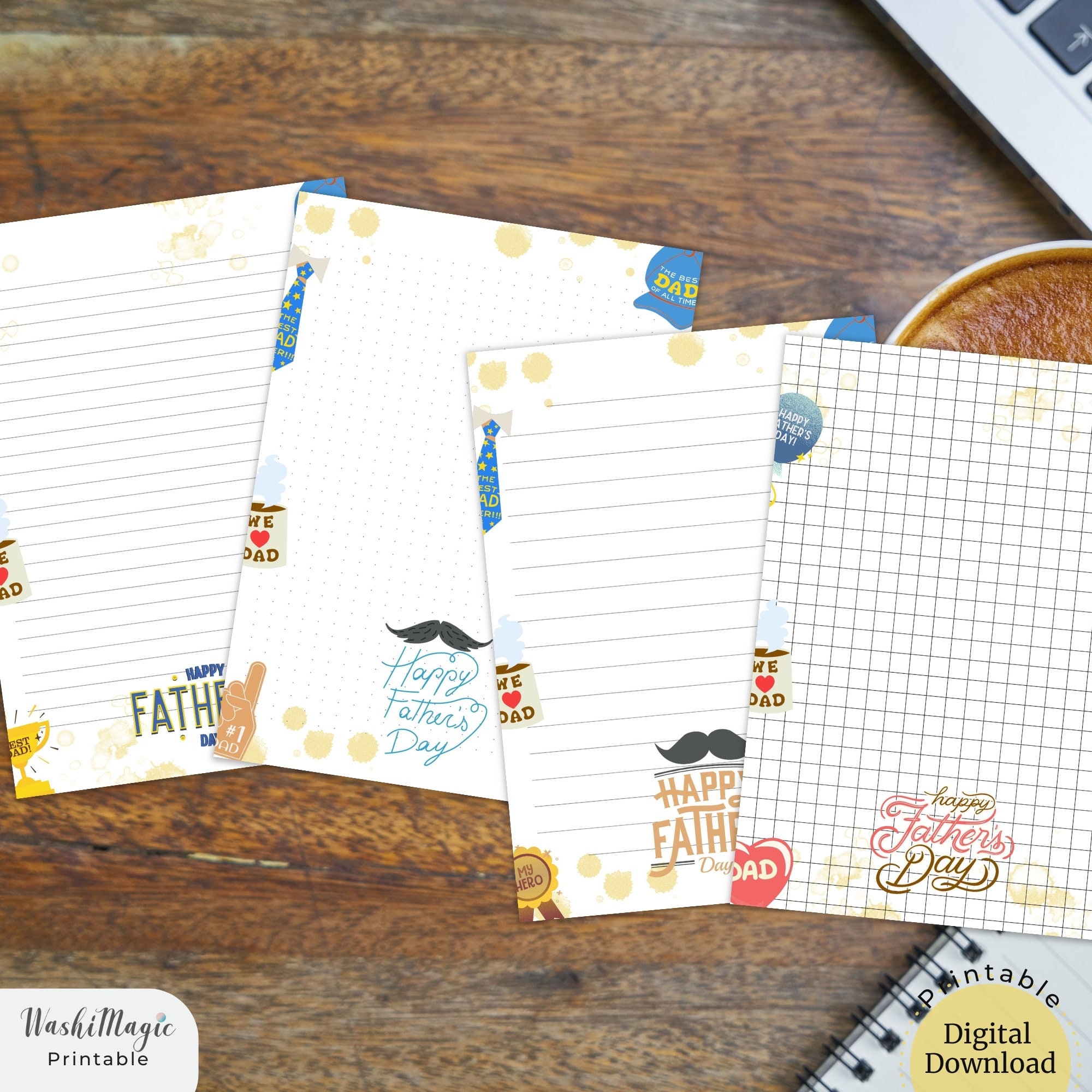 Happy Father's Day Stationery Paper Set Printable, Blue Cap Themed ...