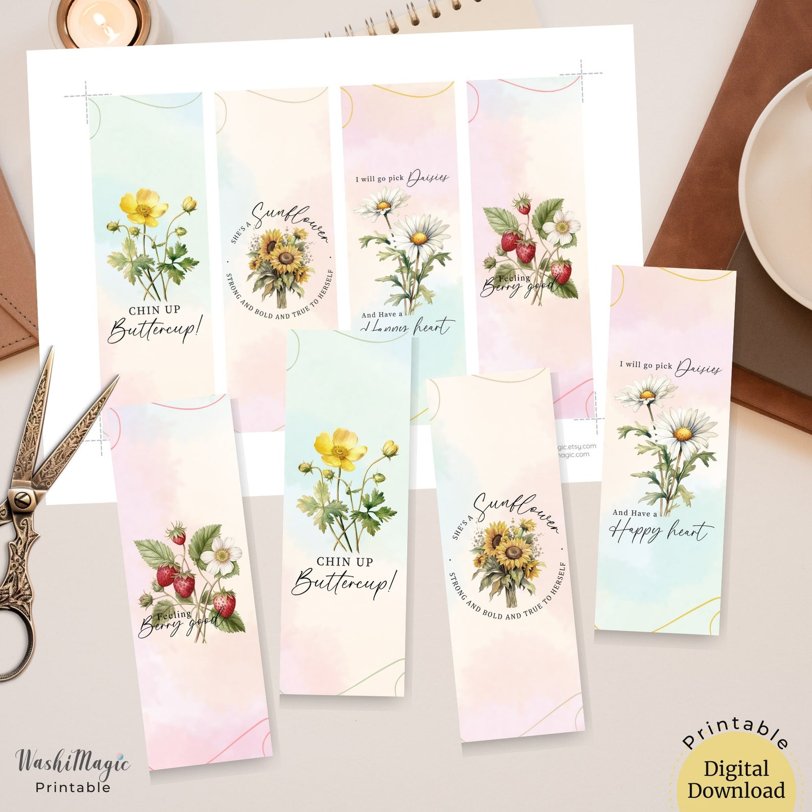 Pastel Vintage Floral Bookmarks Printable Set of 4, Aesthetic Bookmark ...