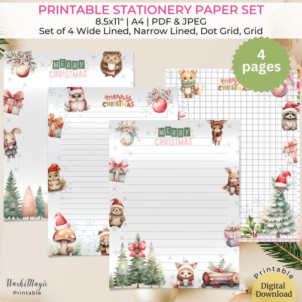Christmas Celebration Notebook Paper, Printable Christmas Stationary ...