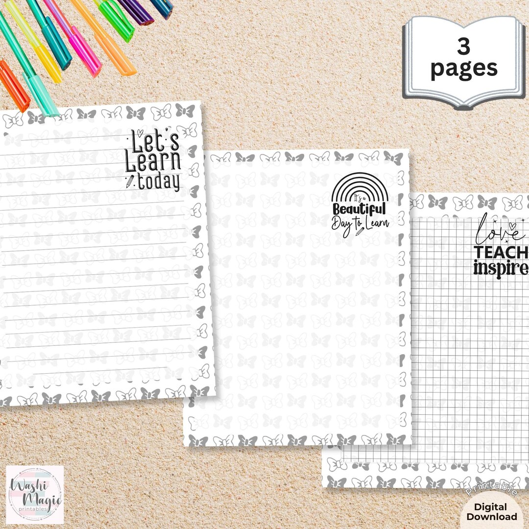 Bow Pattern Stationery Set: Motivational Journaling Paper (PDF & JPEG ...