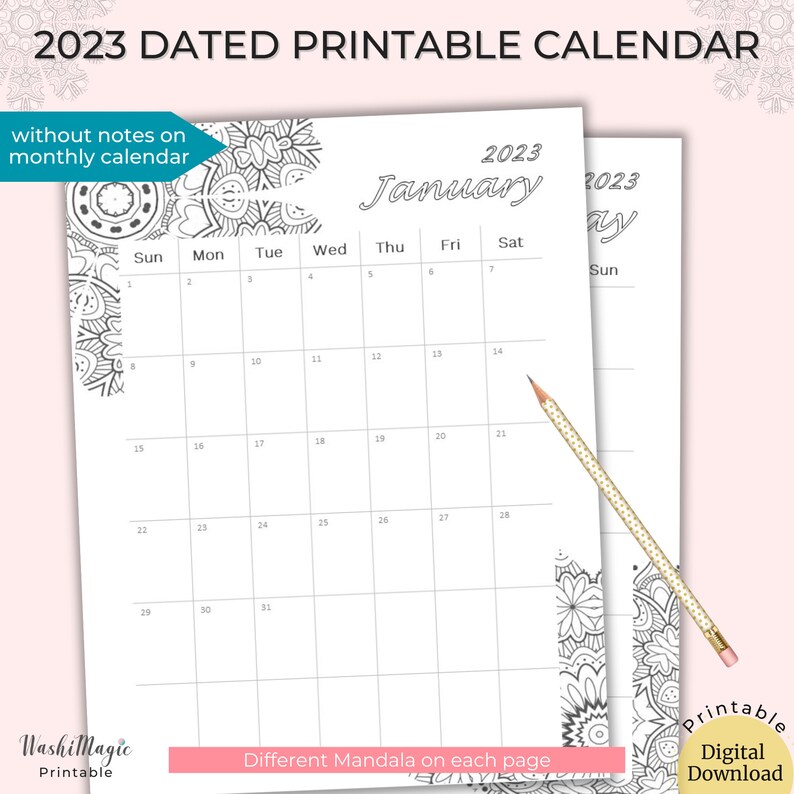 2023 Dated Printable Calendar Mandala-without Notes on Monthly - Etsy