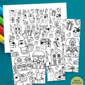 Christmas Themed Coloring Bookmarks for Kids Set of 4, Happy Animal ...
