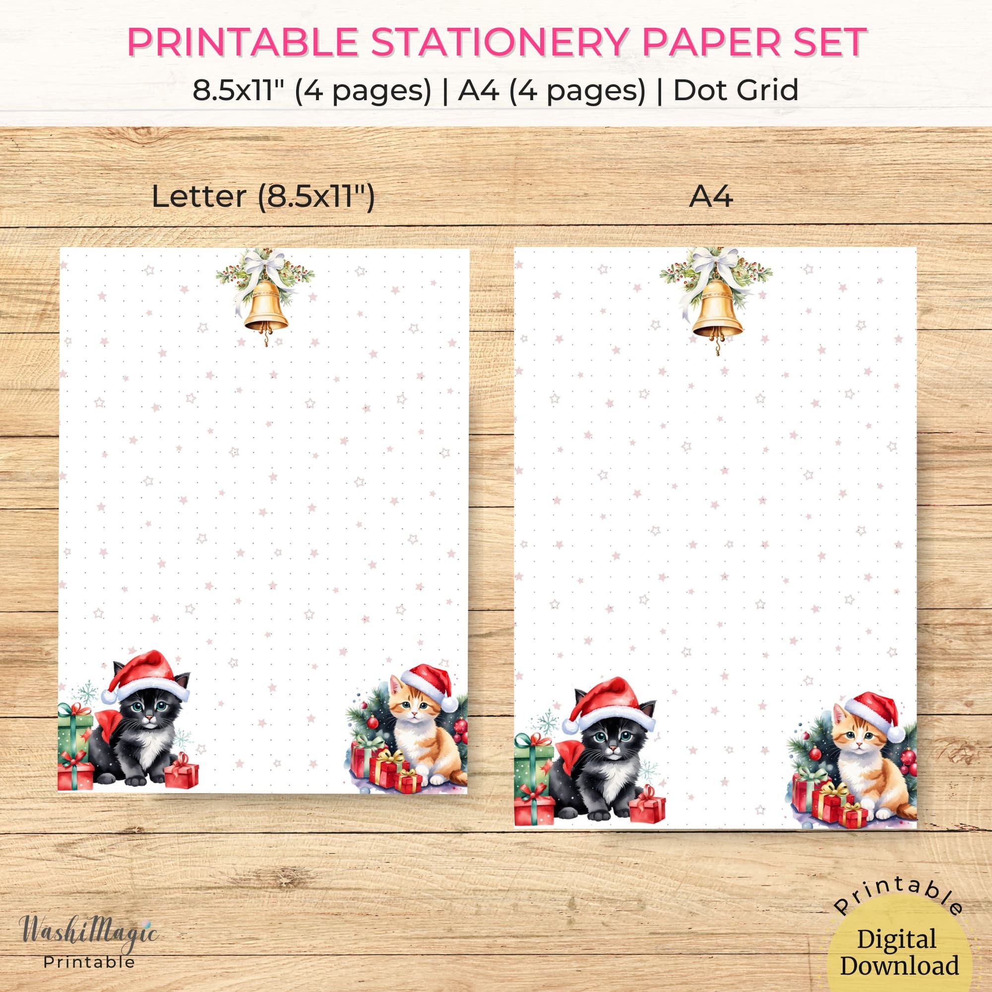 Christmas Gift & Cat Notebook Paper, Letter Writing Paper, Printable ...