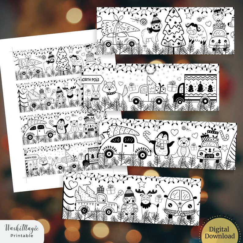 Christmas Truck Coloring Printable Bookmarks Set of 4 for Kids, Fun ...