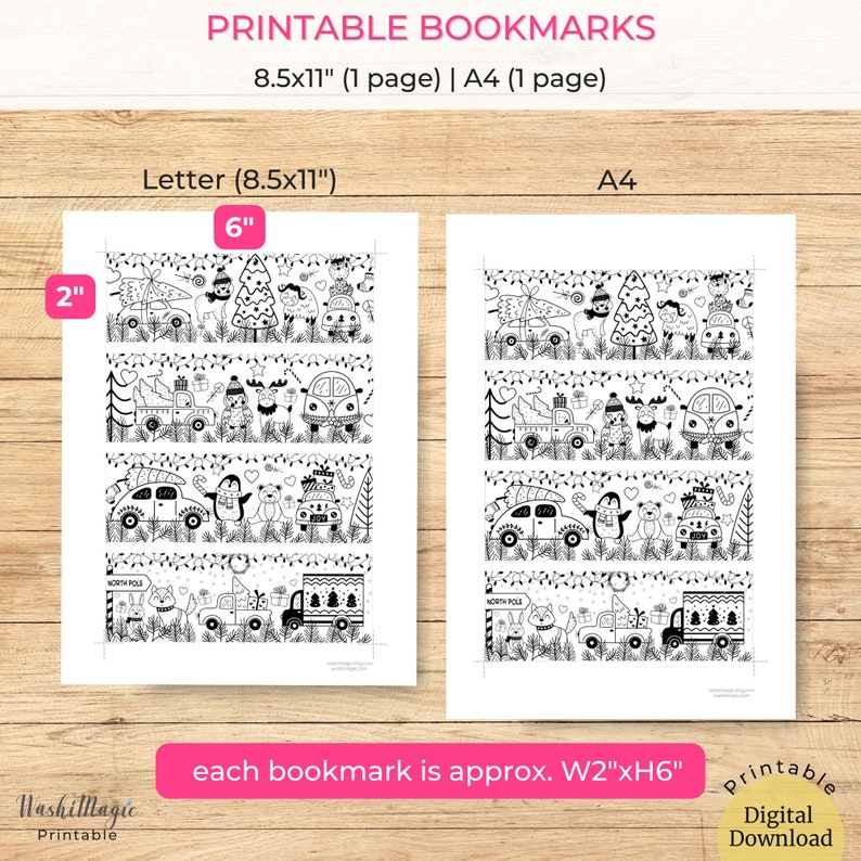 Christmas Truck Coloring Printable Bookmarks Set of 4 for Kids, Fun ...