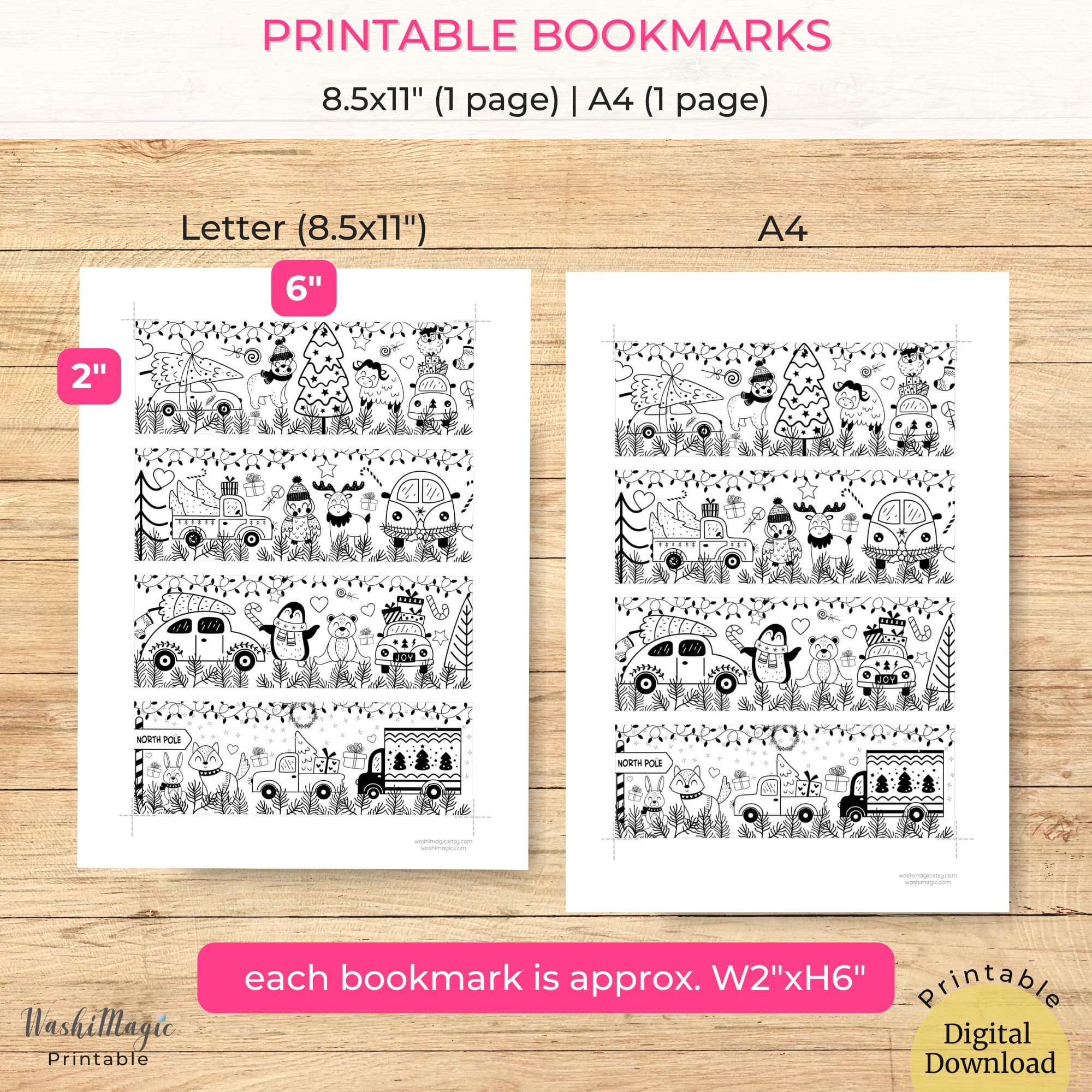 Christmas Truck Coloring Printable Bookmarks Set of 4 for Kids, Fun ...