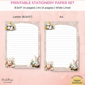Easter Eggs Basket Paper Stationery Set of 4 Printable, Letter Writing ...