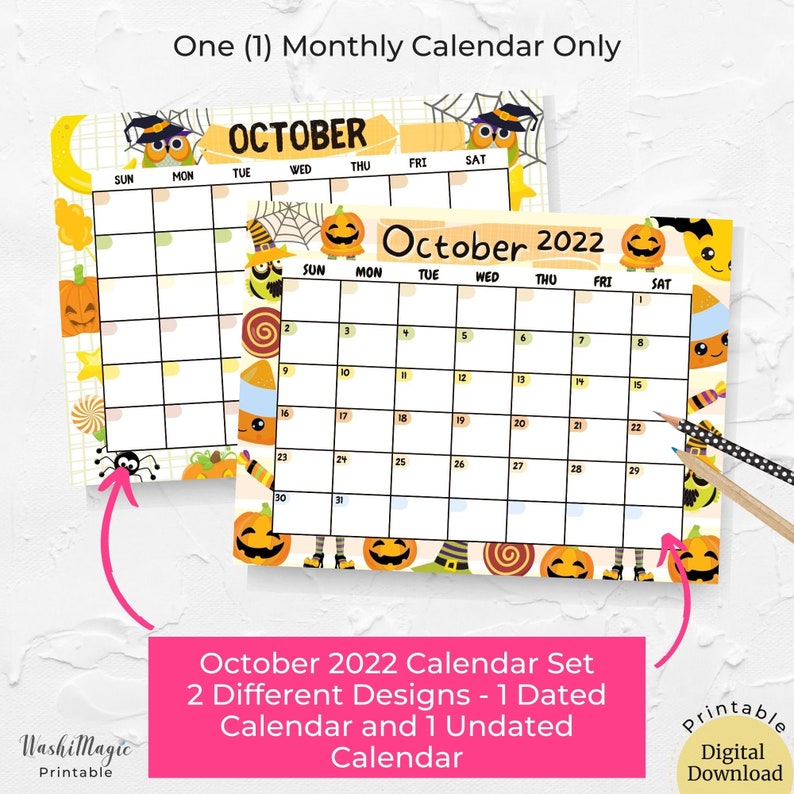 October 2022 Printable Calendar Owls and Pumpkin October - Etsy