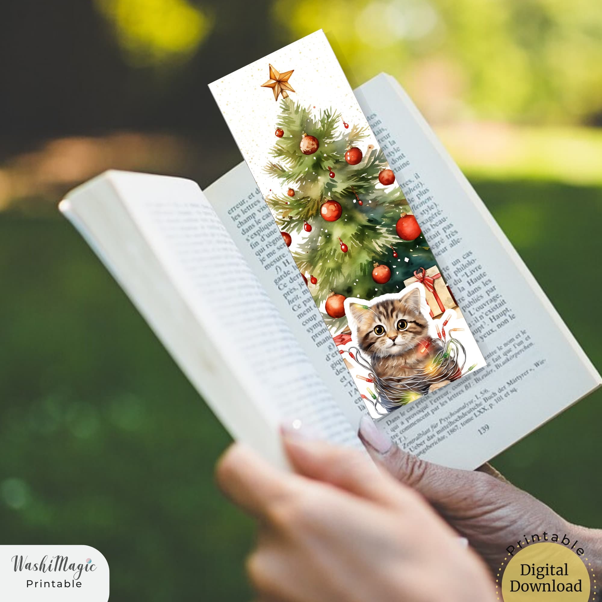 Printable Bookmarks Christmas Tree & Cat Set of 4, Cute Christmas ...