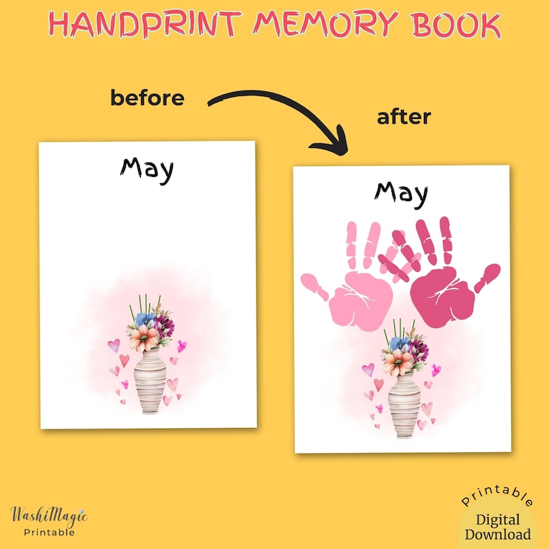 Printable Handprint Memory Book: 12 Months Kids Art, Preschool Keepsake ...